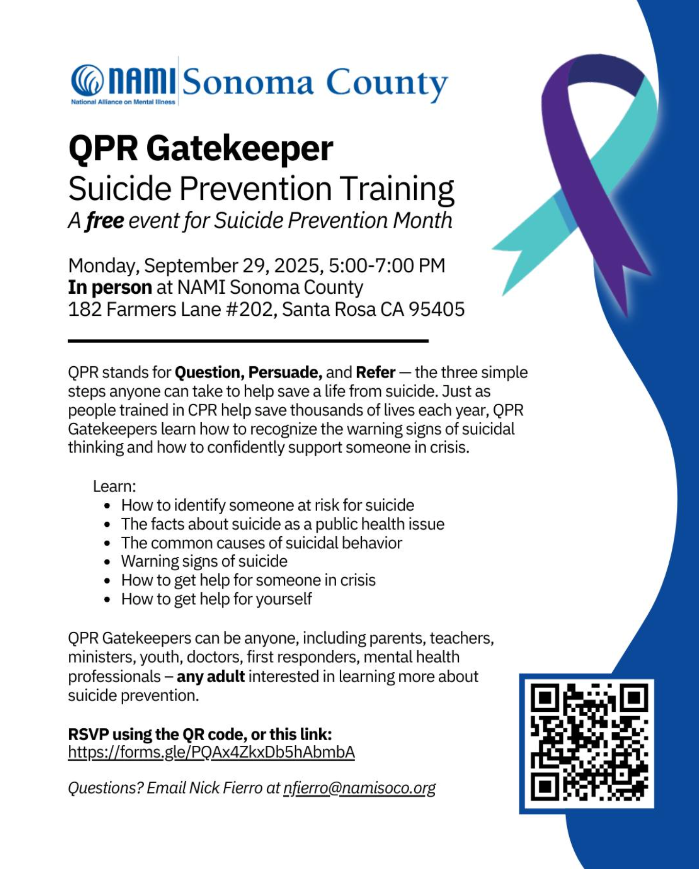 QPR Gatekeeper Prevention Training by Nami Sonoma County | Student Health Services